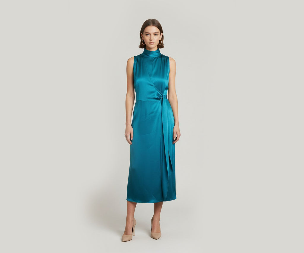 Sleeveless Joi Dress – Hammered Satin – Undra Celeste New York